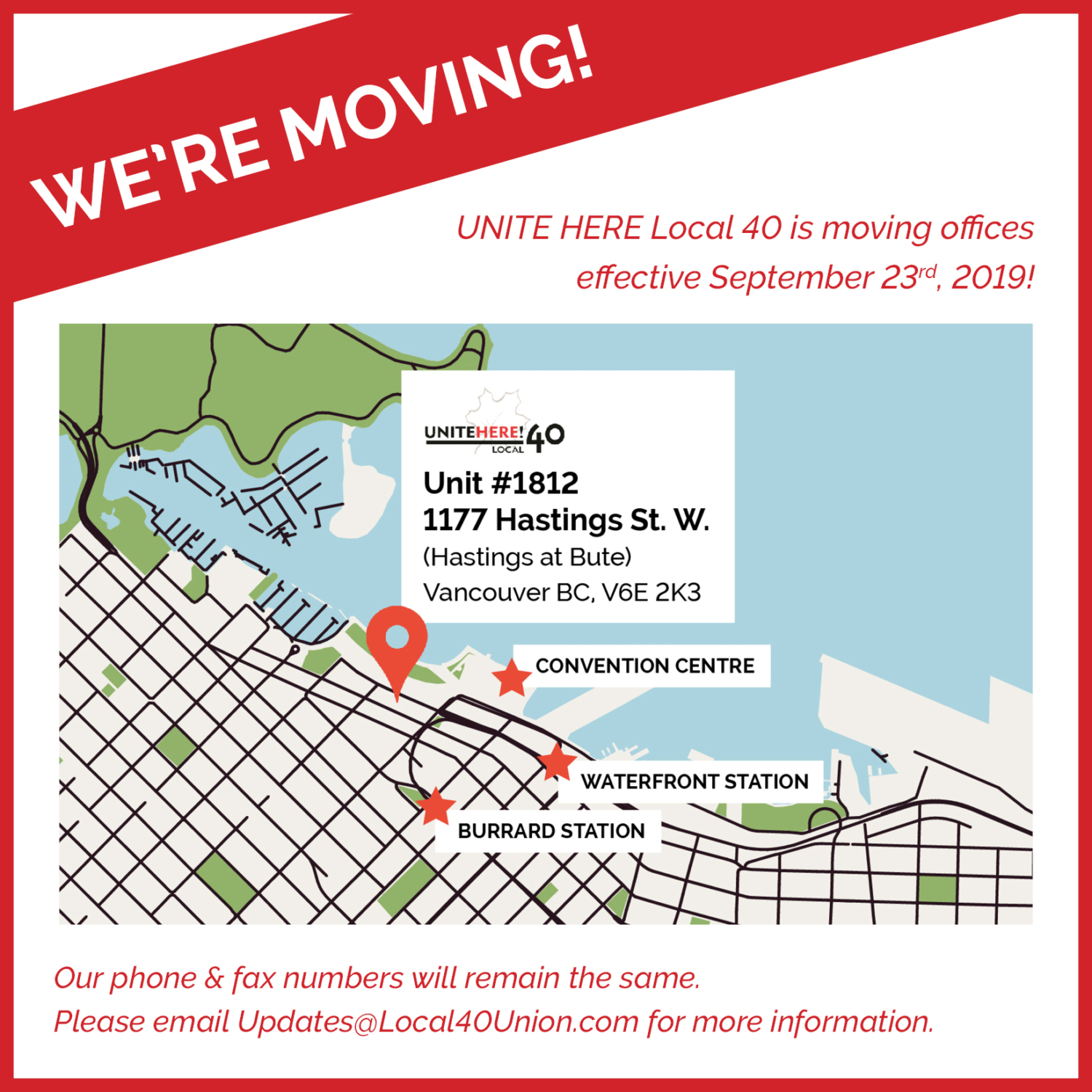 UNITE HERE Local 40 is Moving Offices! – UNITE HERE Local 40