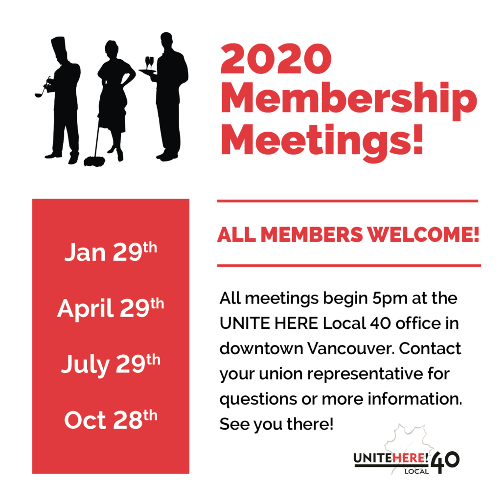 2020 Membership Meetings! – UNITE HERE Local 40